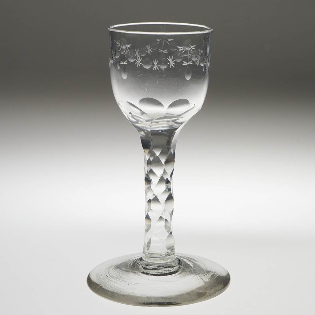 Georgian Wine Glass with Facet Cut Stem c1770
