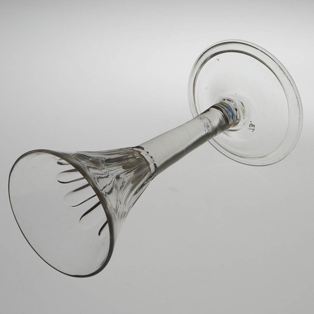 A Very Rare Petal Moulded Conical Bowl Plain Stem Georgian Wine Glass c1745