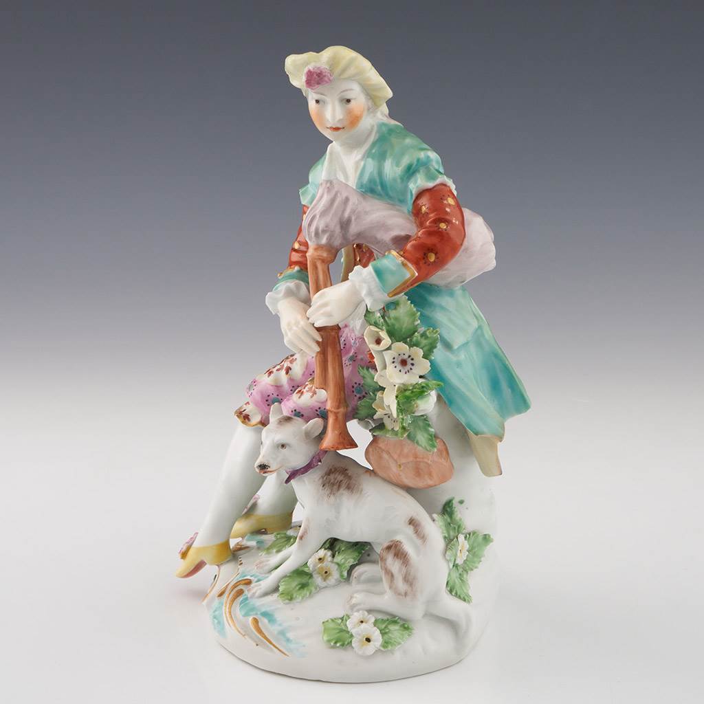 Derby Porcelain Patch Mark Figure of a Piper c1760-70