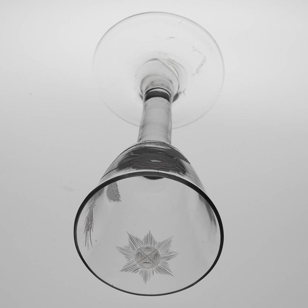 18th Century Jacobite Engraved Wine Glass c1750