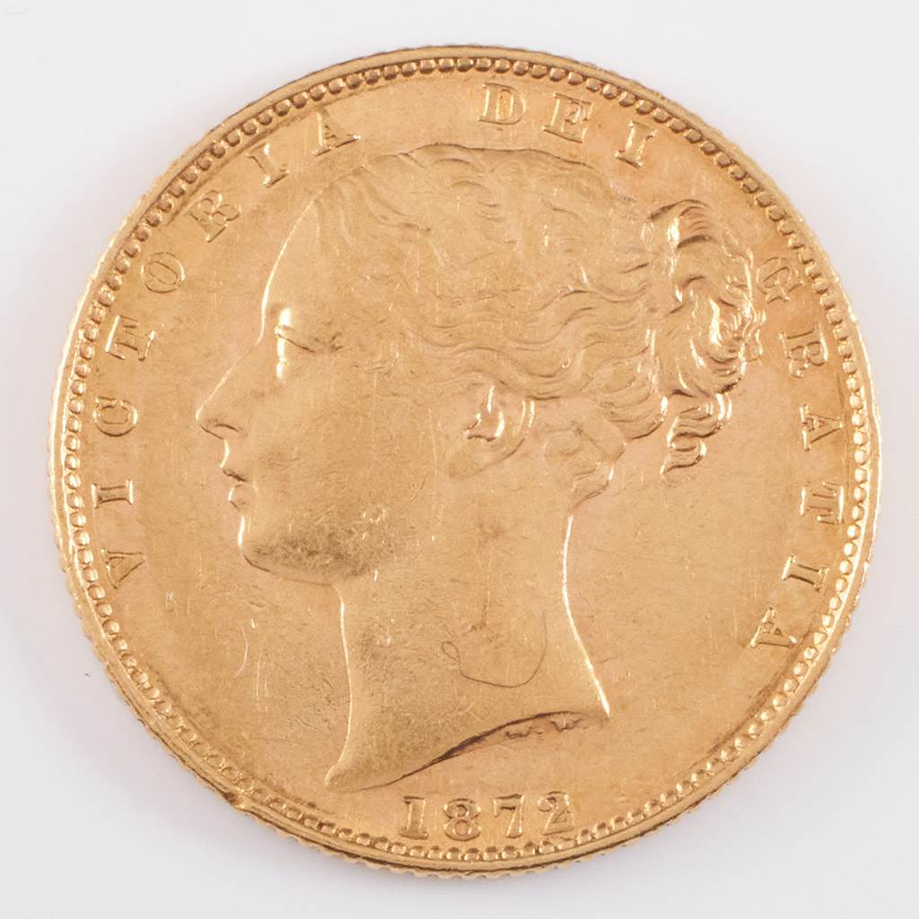 Victoria Gold Full Sovereign Young Head Shield Back Type 1872