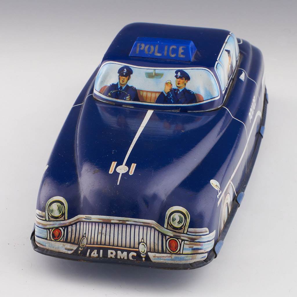 Tin Plate Friction Powered Police Car c1955