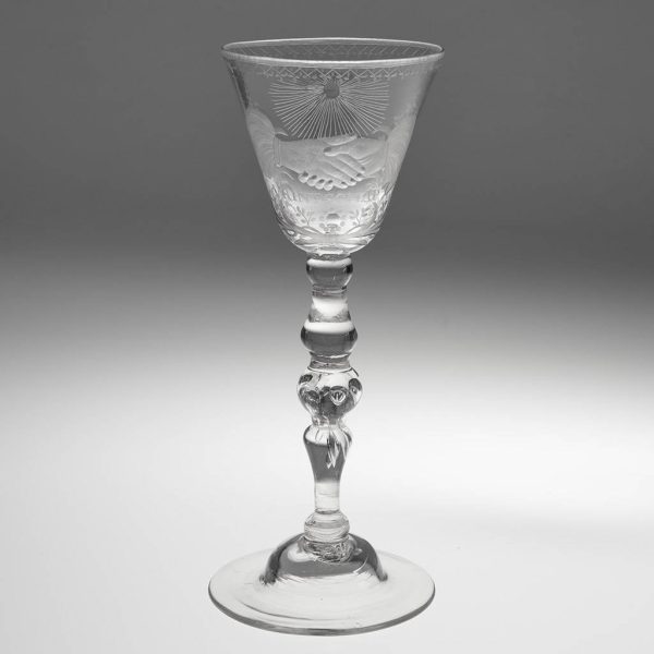 Very Fine Dutch Engraved Light Baluster Friendship Glass c1740