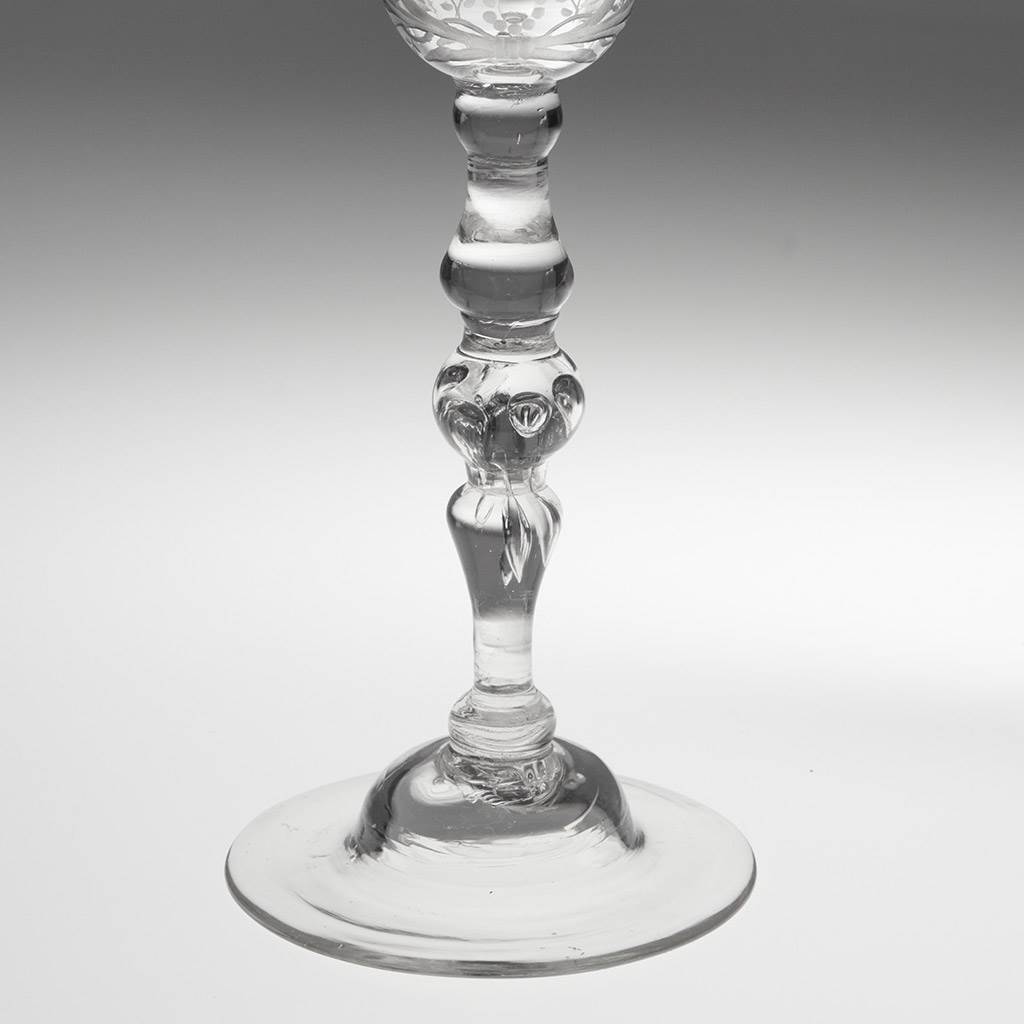 Very Fine Dutch Engraved Light Baluster Friendship Glass c1740