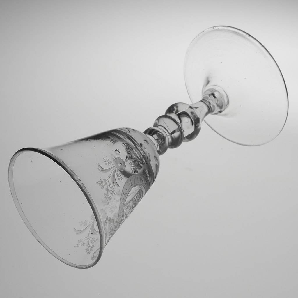 Baluster Wine Glass Dutch Engraved Royal Armorial c1740