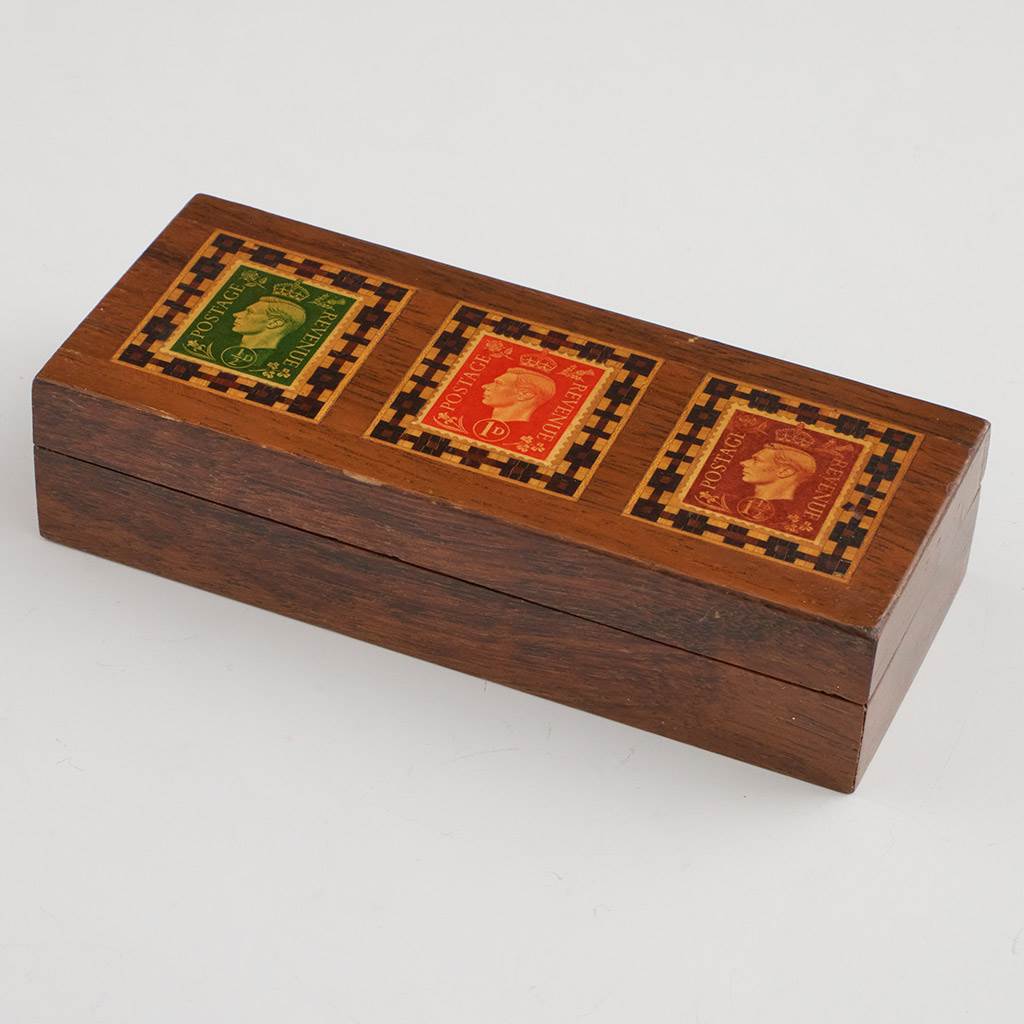 Tunbridge Ware George VI Three Compartment Stamp Box c1940