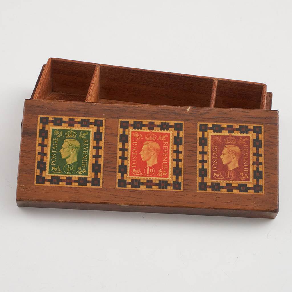 Tunbridge Ware George VI Three Compartment Stamp Box c1940