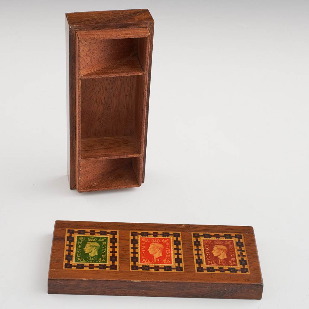 Tunbridge Ware George VI Three Compartment Stamp Box c1940