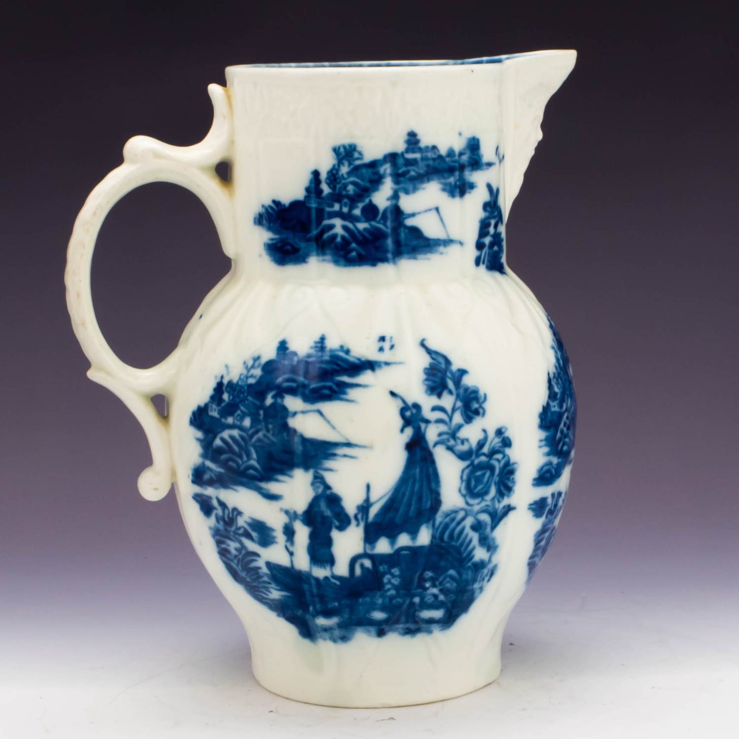 Fisherman Pattern Caughley Porcelain Mask Head Jug c1795