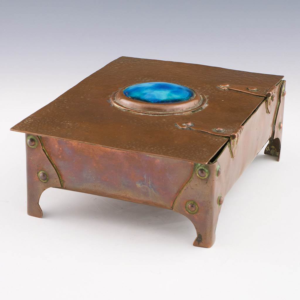 Arts and Crafts Copper Box with Inset Ruskin Roundel c1910
