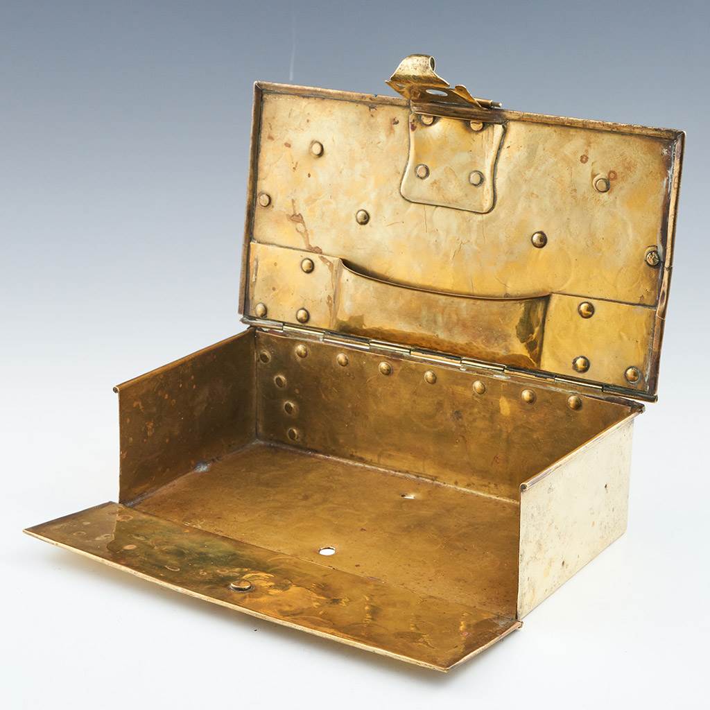 Arts & Crafts Brass ‘Cash Box’ With Blue Roundels c1900
