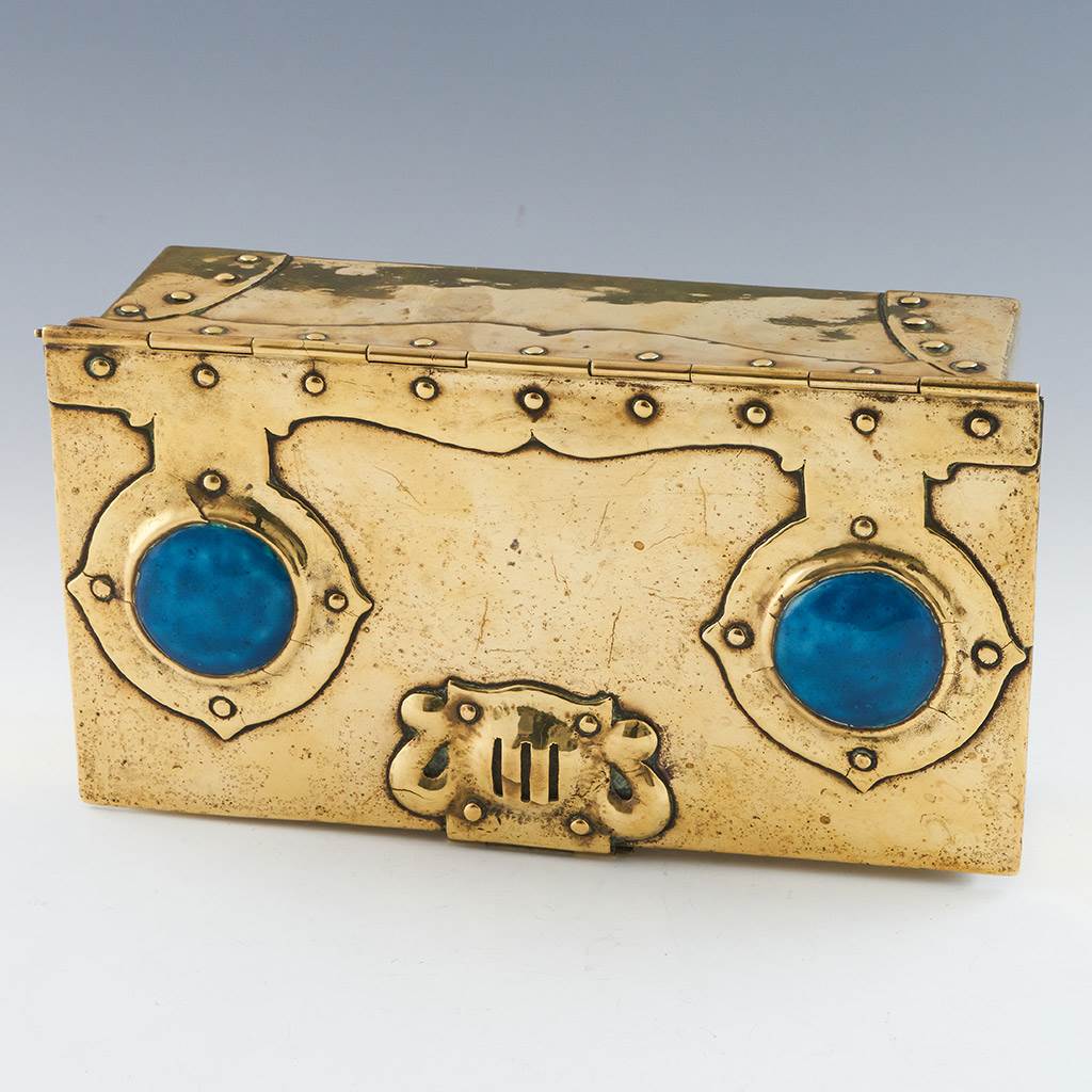 Arts & Crafts Brass ‘Cash Box’ With Blue Roundels c1900
