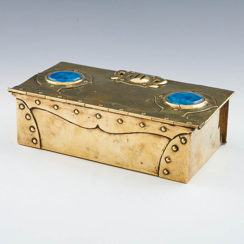 Arts & Crafts Brass ‘Cash Box’ With Blue Roundels c1900