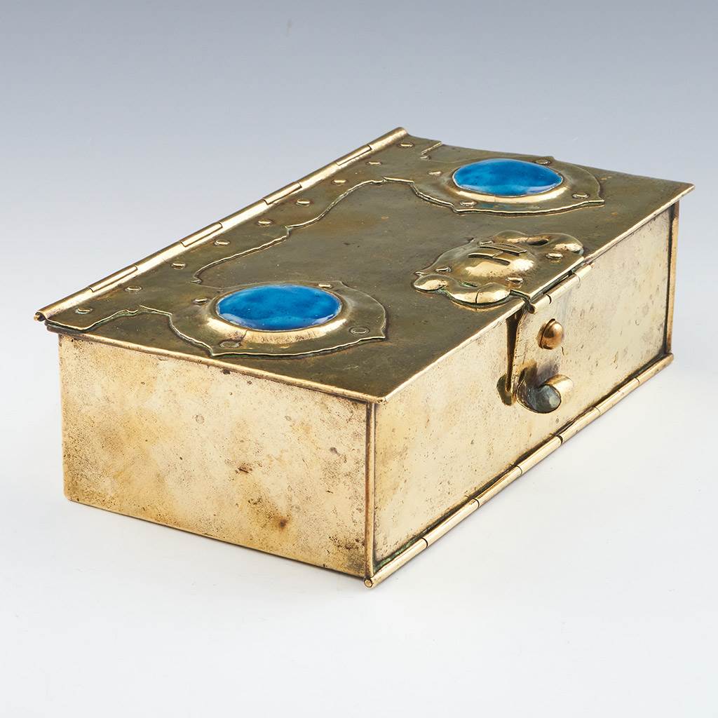 Arts & Crafts Brass ‘Cash Box’ With Blue Roundels c1900