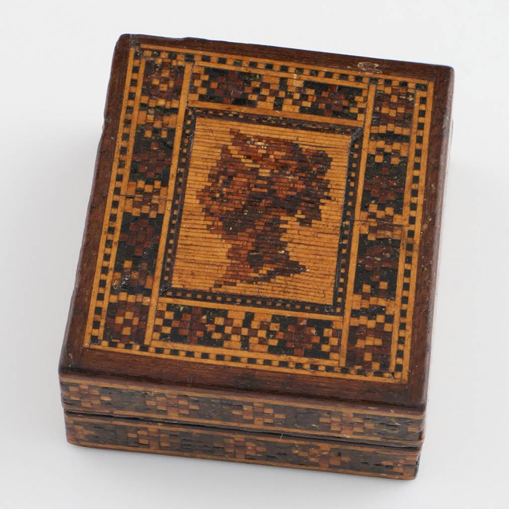 Tunbridge Ware Queen Victoria Micro Mosaic Postage Stamp Box c1860
