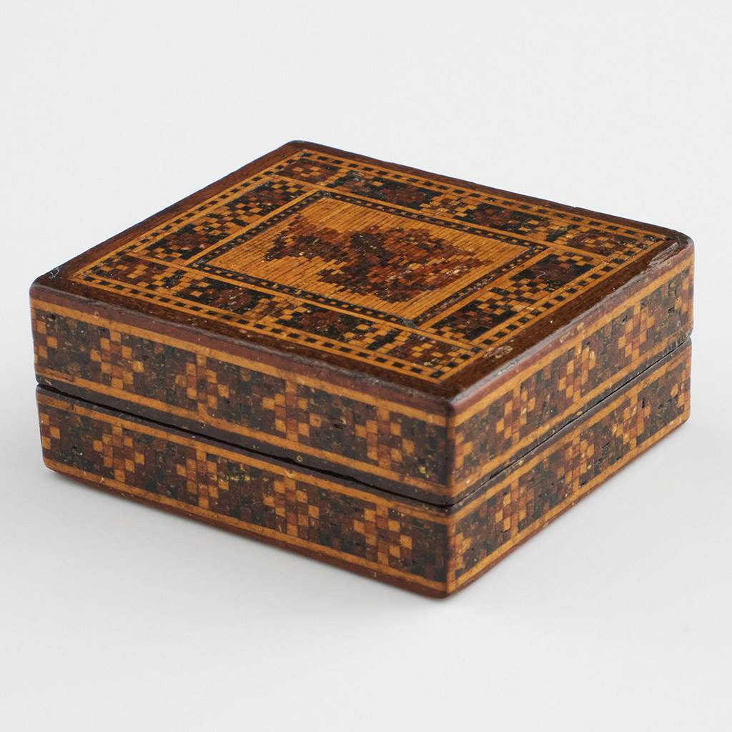 Tunbridge Ware Queen Victoria Micro Mosaic Postage Stamp Box c1860