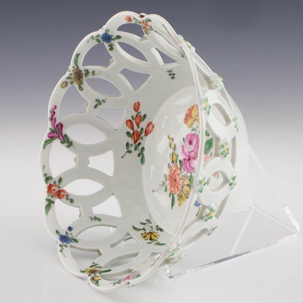 First Period Worcester Porcelain Pierced Basket c1770