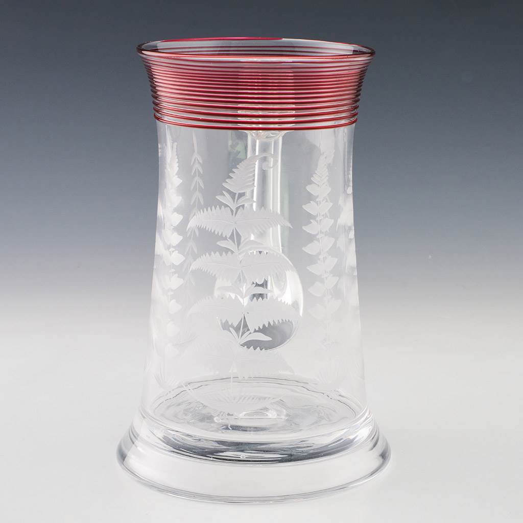 Engraved Victorian Pint Glass Tankard With Ruby Trailing c1875