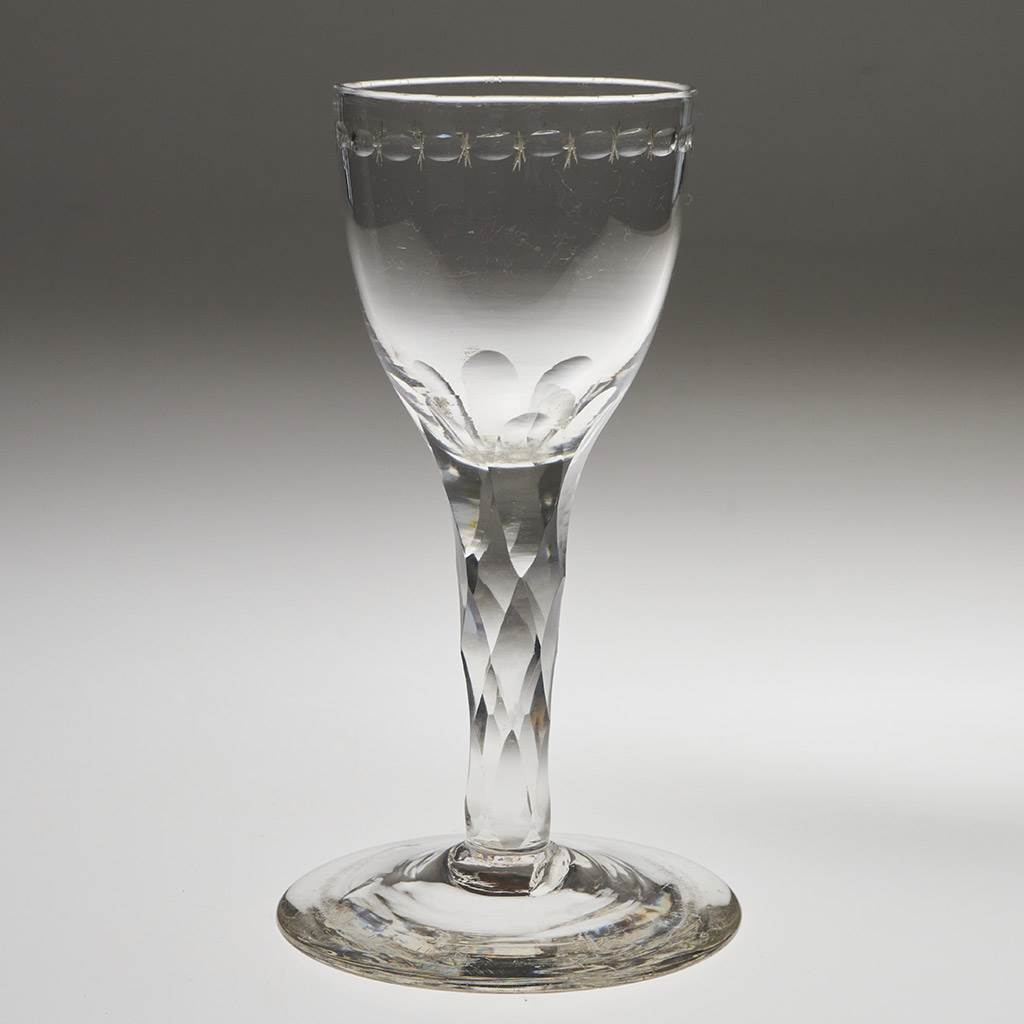 OXO Engraved Facet Cut Stem Georgian WIne Glass c1770