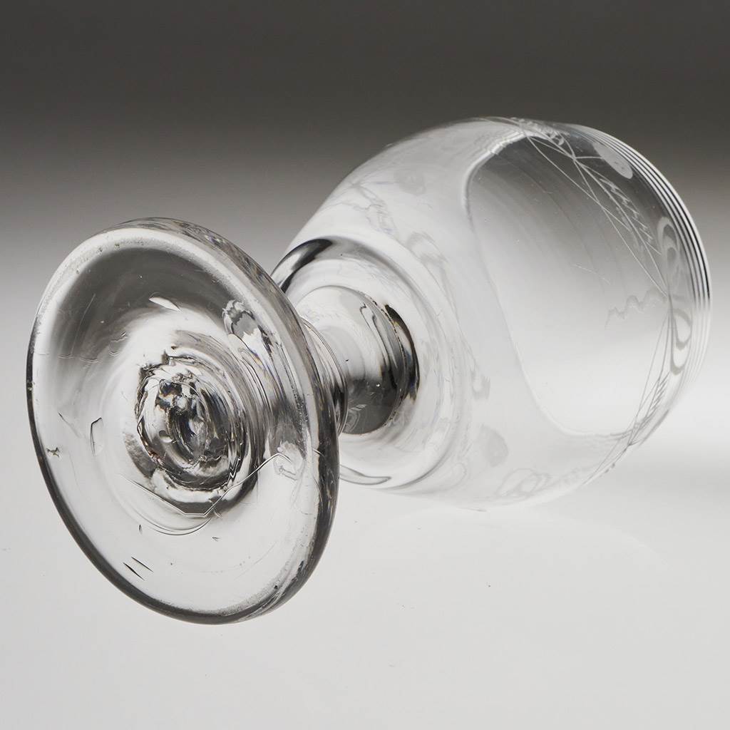 Engraved Incurved Bucket Bowl Irish Glass Rummer c1820