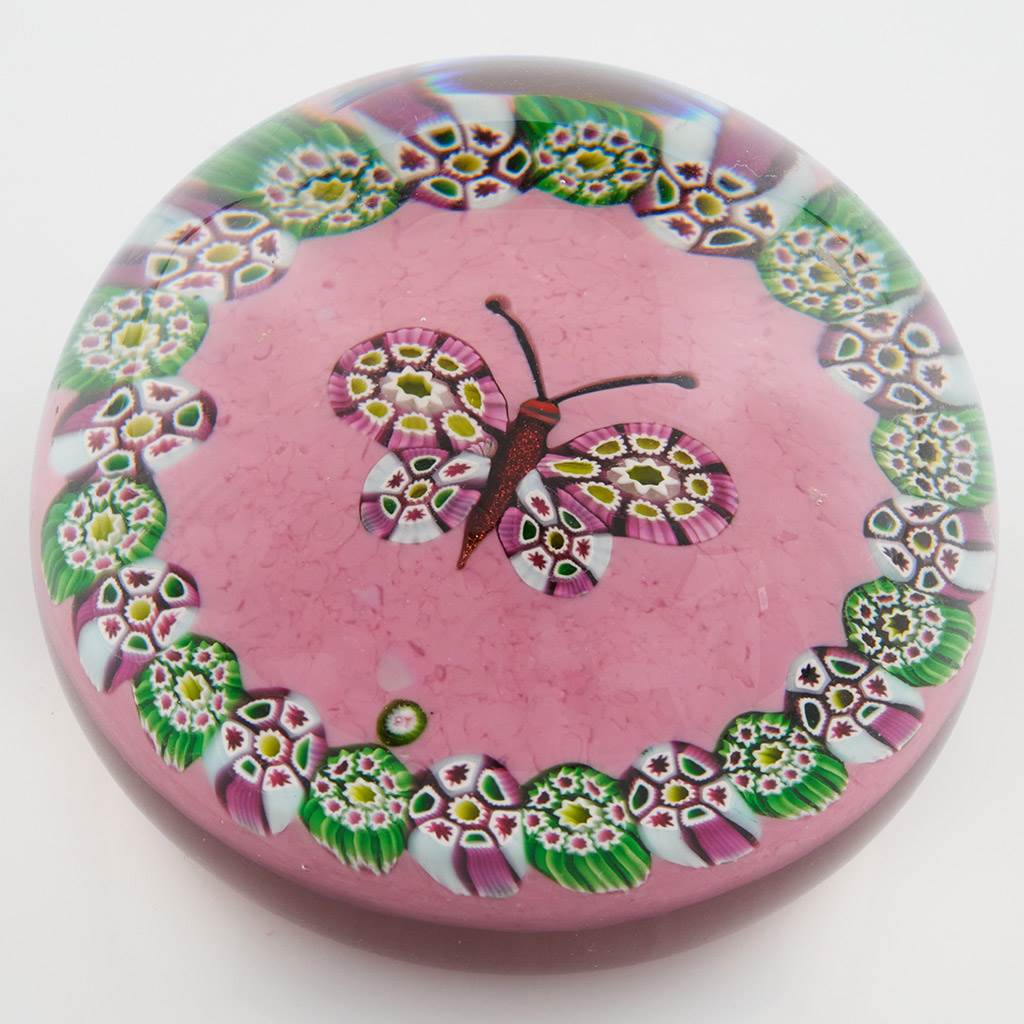 Paul Ysart Millefiori Butterfly Paperweight c1950