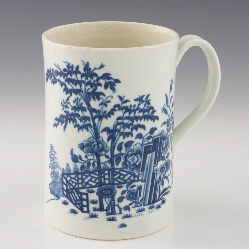 First Period Worcester Porcelain The Plantation Print Mug c1765