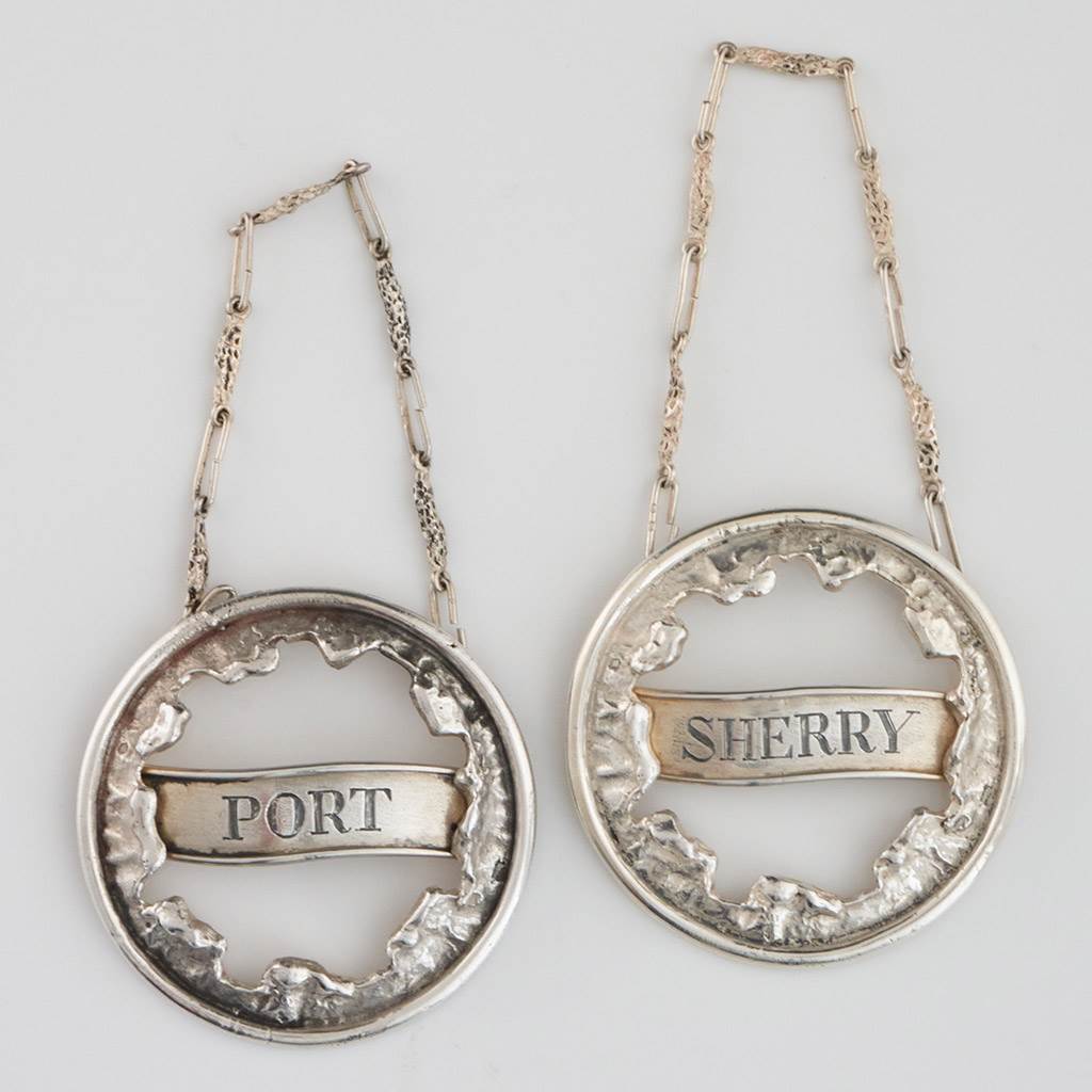 Britannia Silver Wine Labels for Port and Sherry London 1967