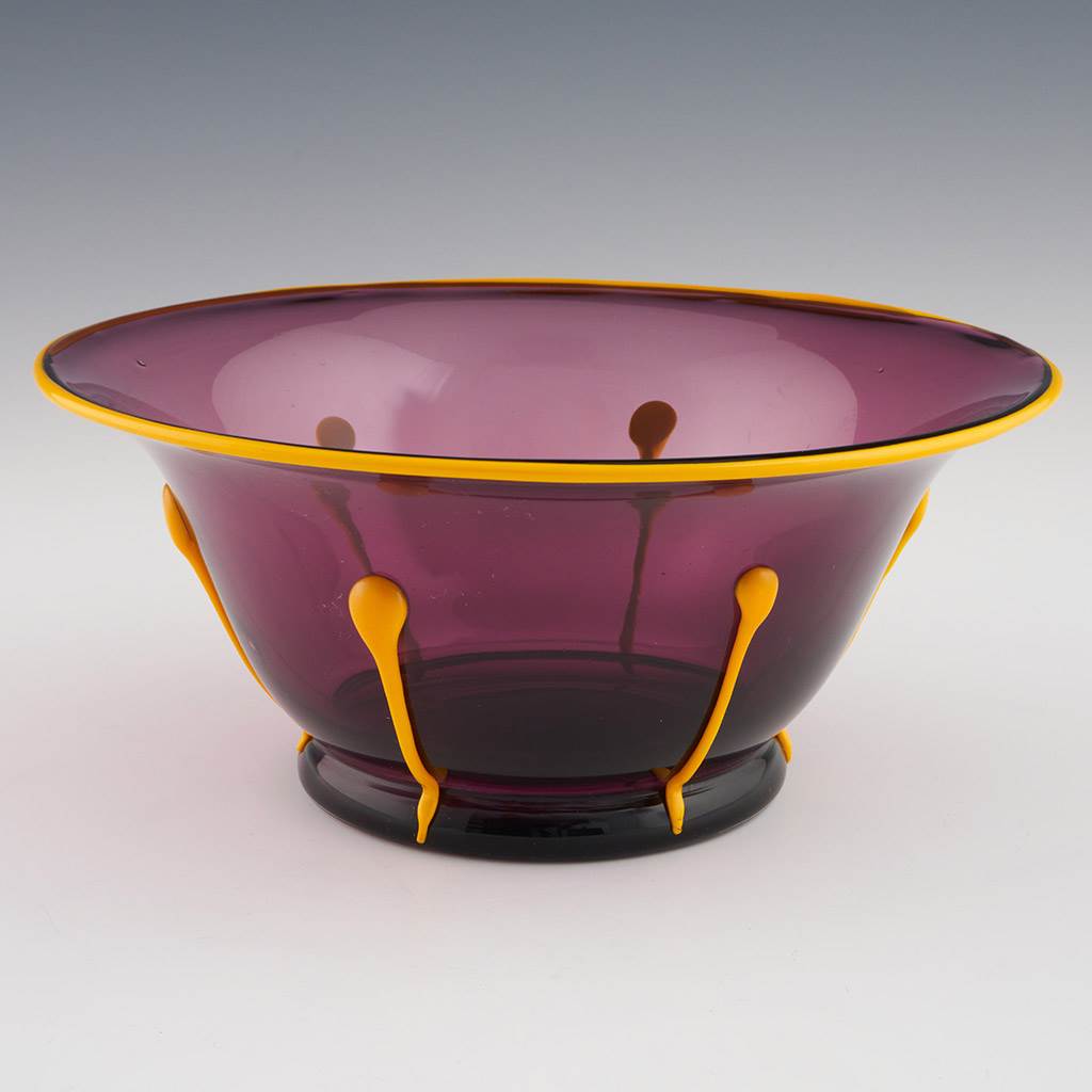 Loetz Amethyst Glass Bowl with Orange Trails c1925