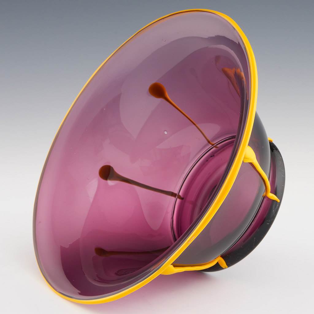 Loetz Amethyst Glass Bowl with Orange Trails c1925