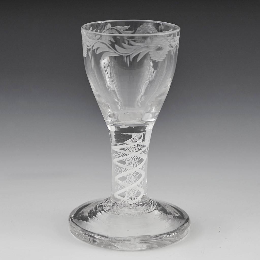 Engraved Double Series Opaque Twist Firing Glass c1760