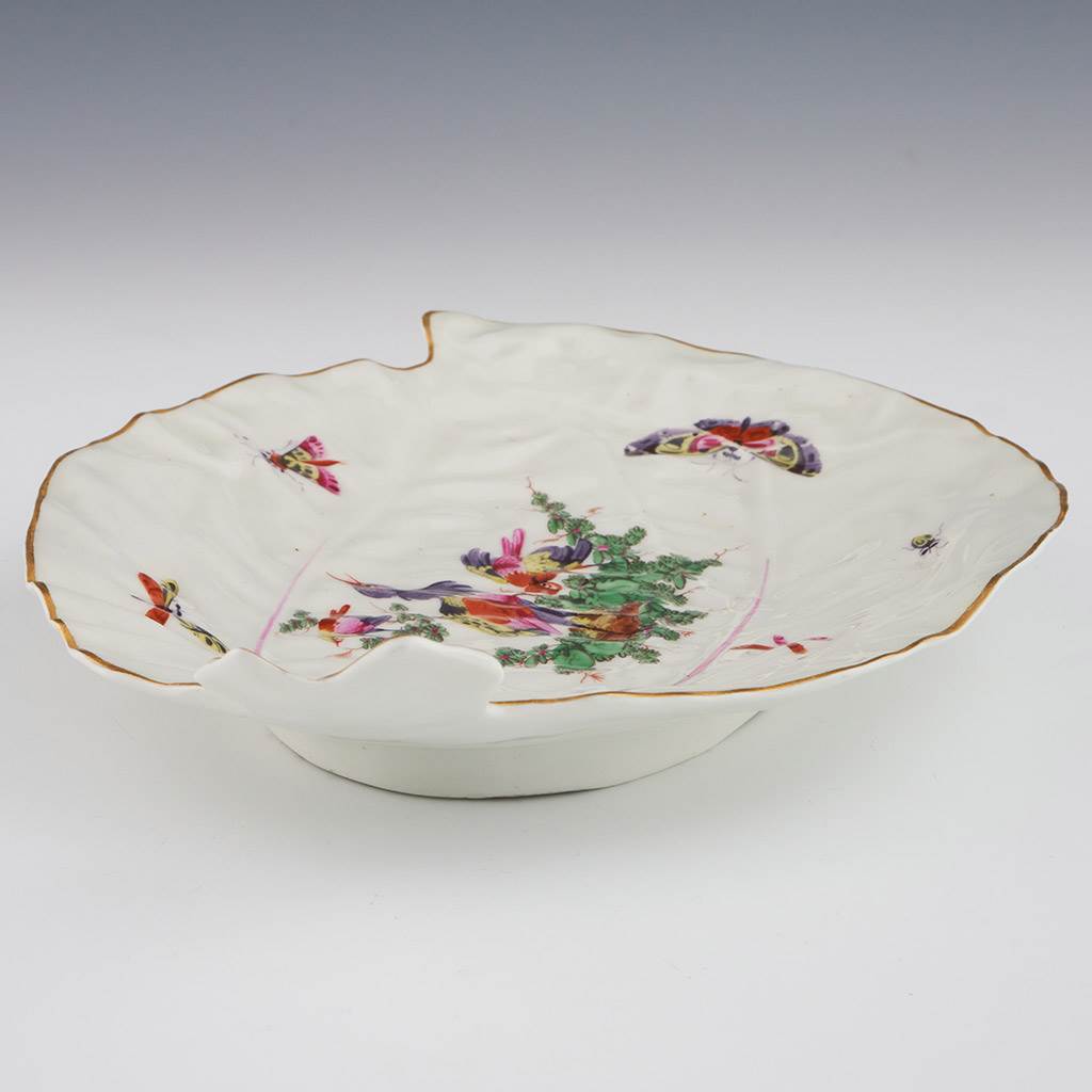 First Period Worcester Porcelain Leaf Dish c1768