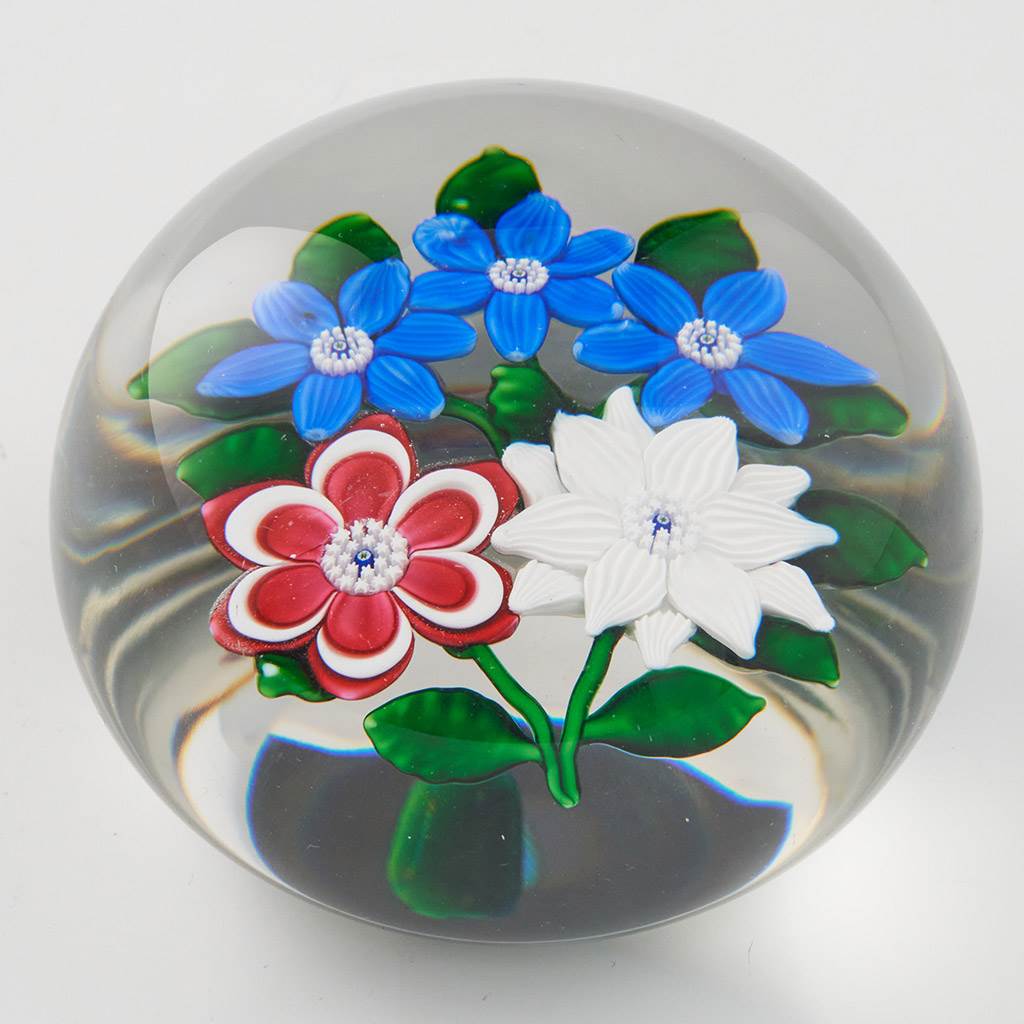St Louis Paperweight – Five Flower Lampwork And Millefiori