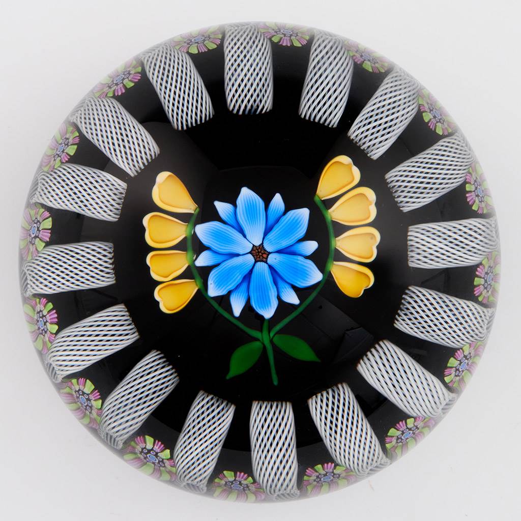 Perthshire Paperweight Lampwork Bouquet On Black Ground 1991A