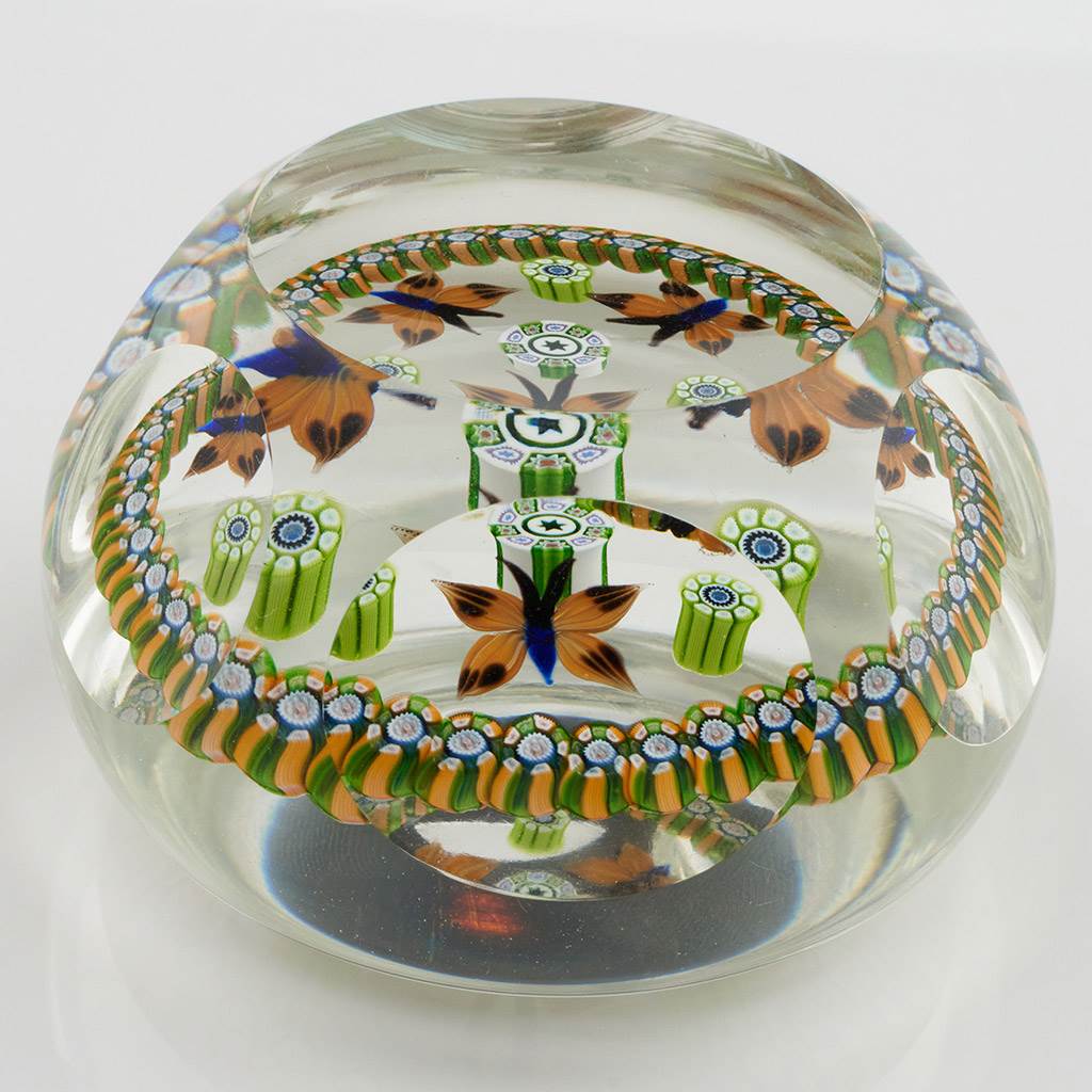 Perthshire Paperweight Lampwork Butterflies And Millefiori c1987