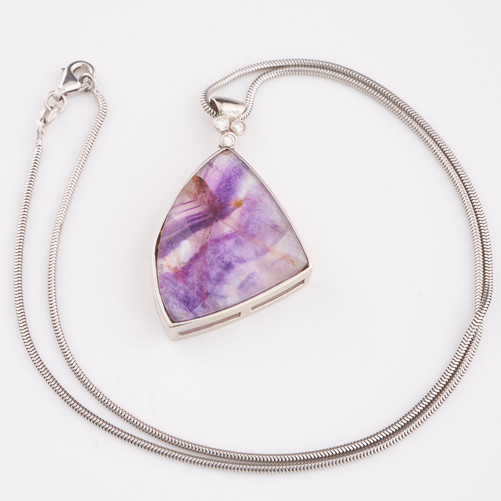Blue John Pendant and Diamond Necklace with White Gold Chain