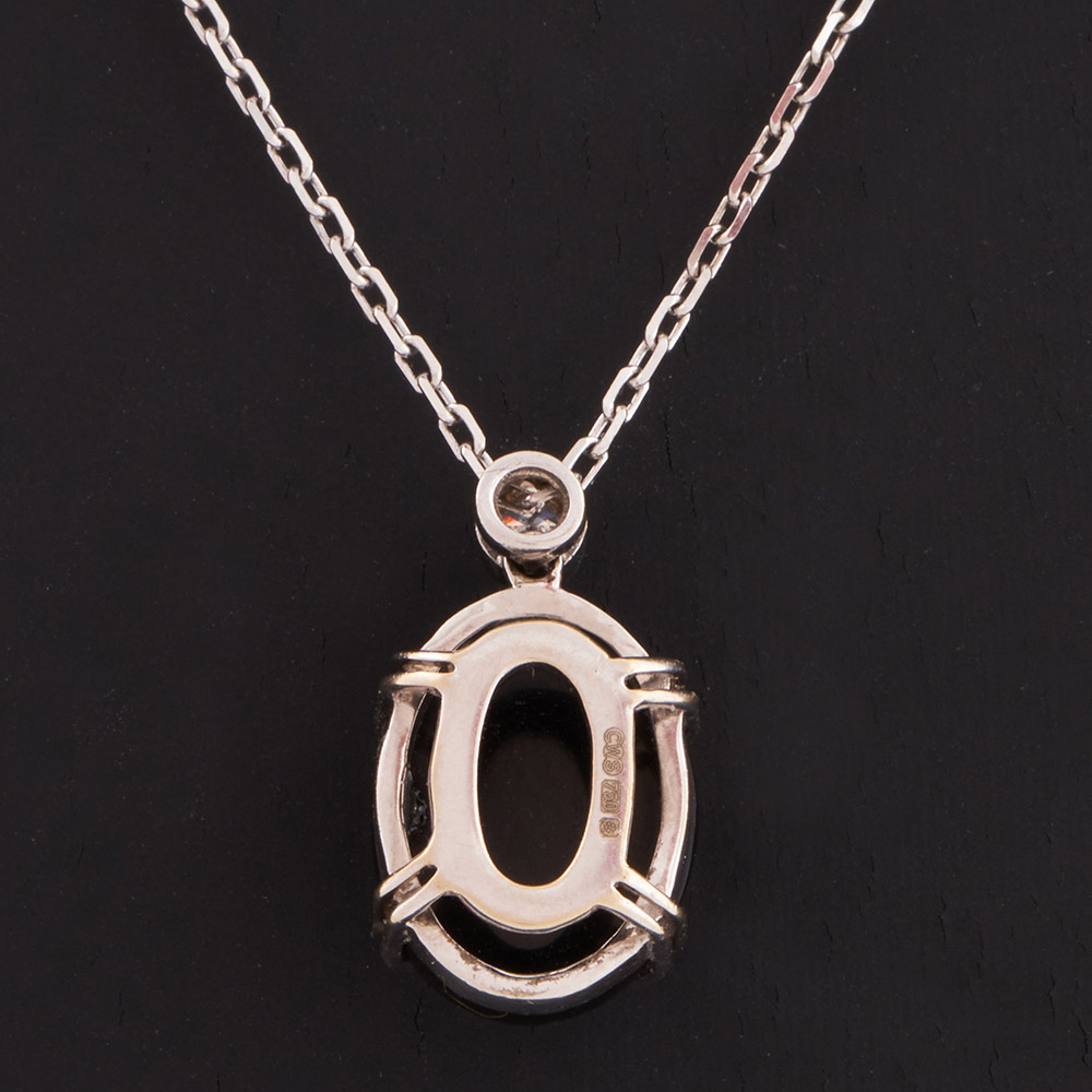 Whitby Jet Pendant with Diamond and White Gold Chain