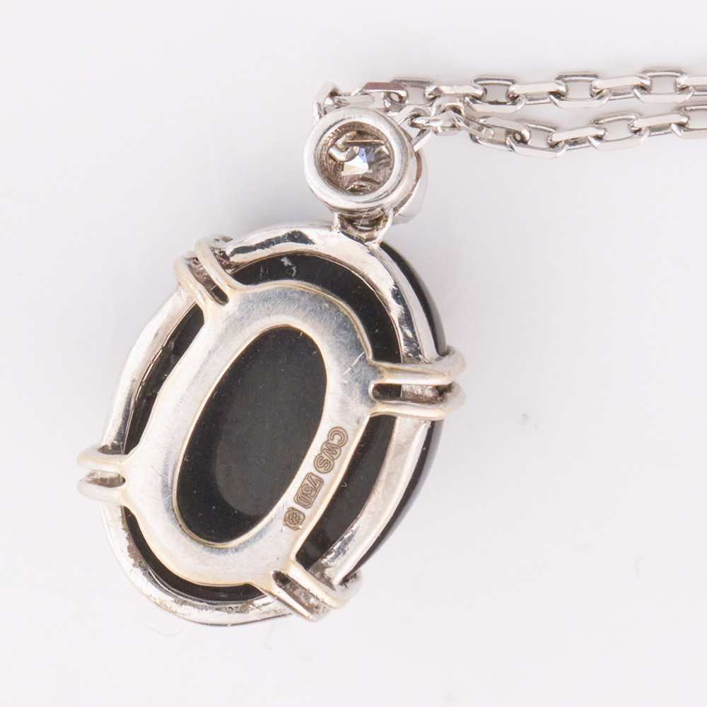 Whitby Jet Pendant with Diamond and White Gold Chain