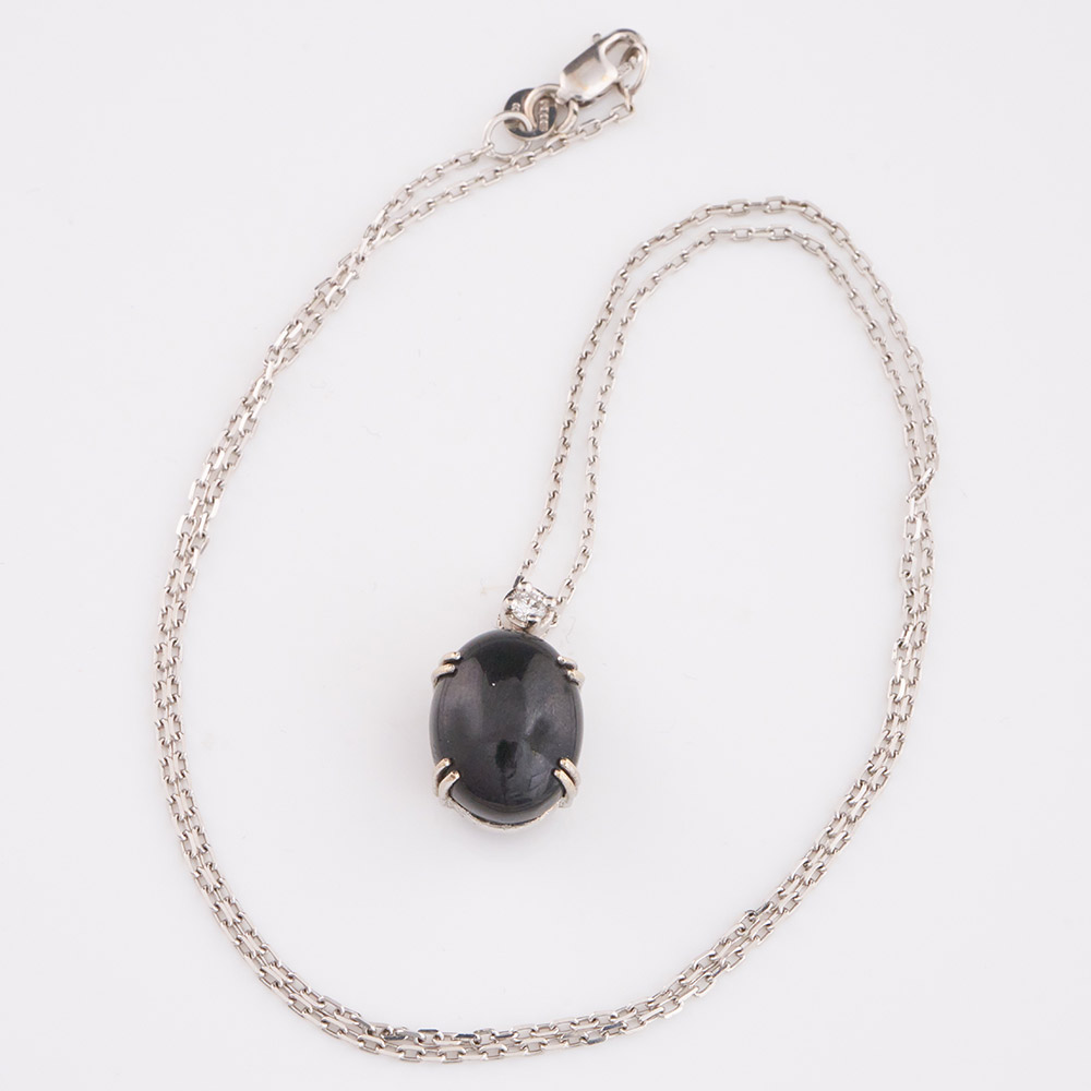 Whitby Jet Pendant with Diamond and White Gold Chain