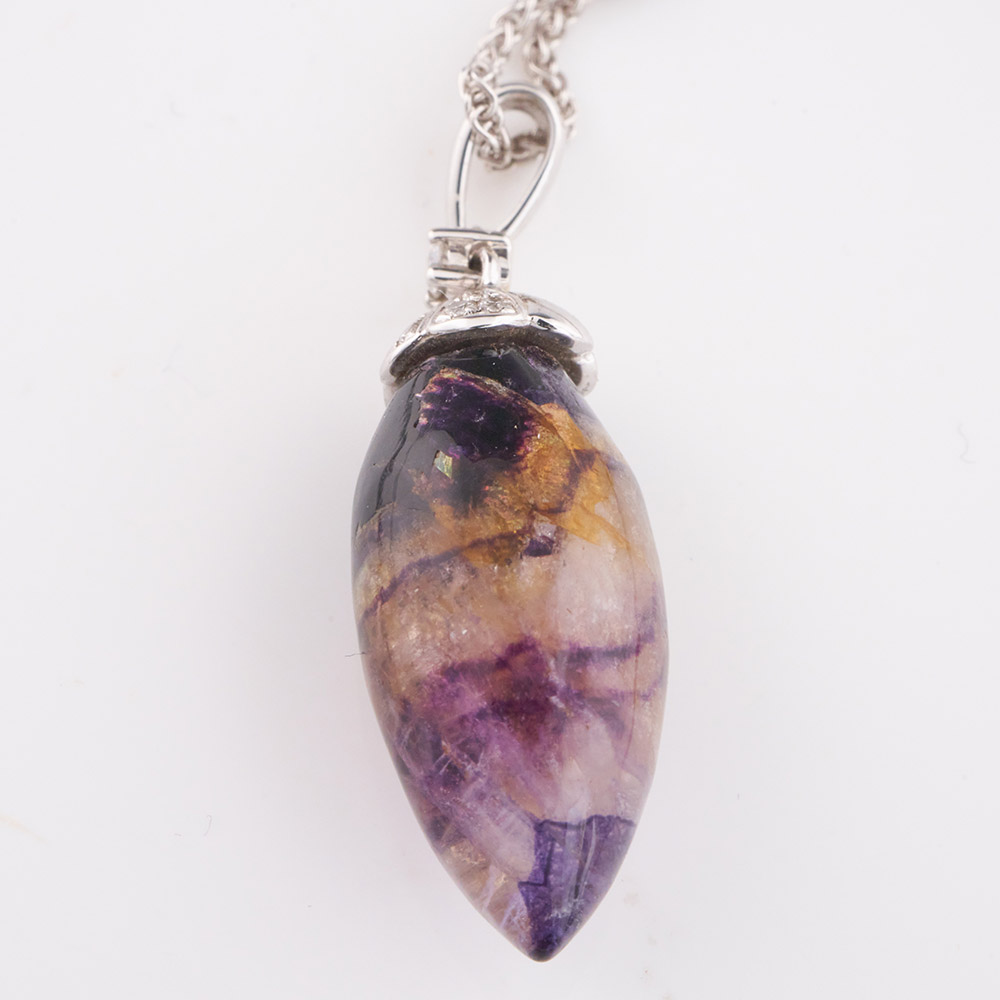 Blue John Pendant with Diamonds and White Gold Chain
