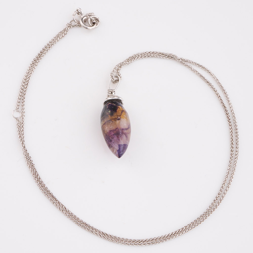 Blue John Pendant with Diamonds and White Gold Chain