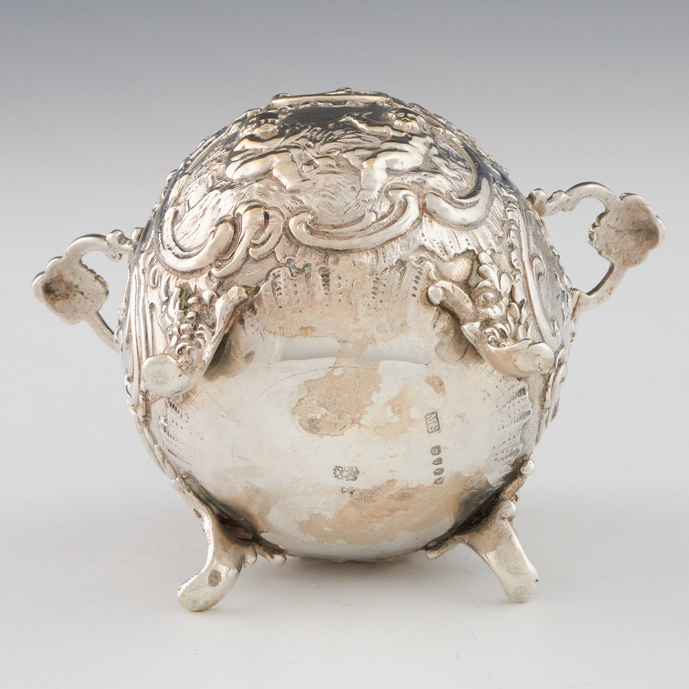 Victorian Repousse Silver Sugar Bowl 1891