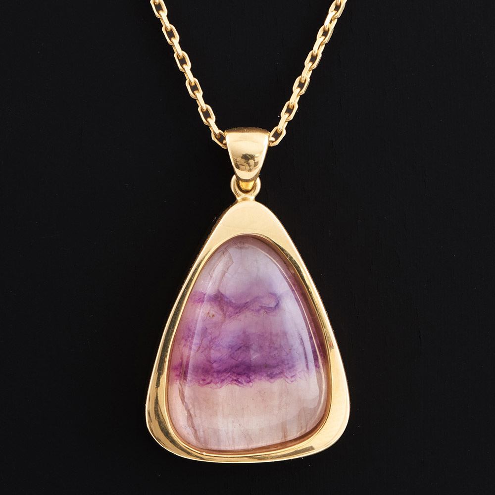 18K Gold and Blue John Necklace With Gold Chain