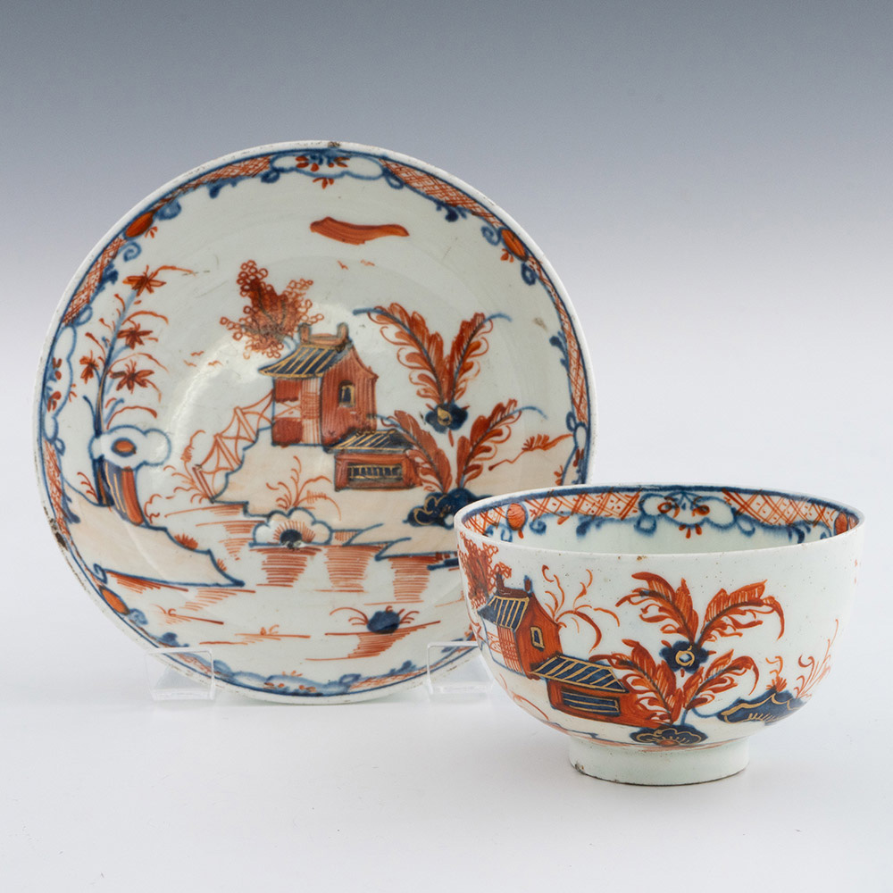 Lowestoft Porcelain Fern Pattern Tea Bowl and Saucer c1775