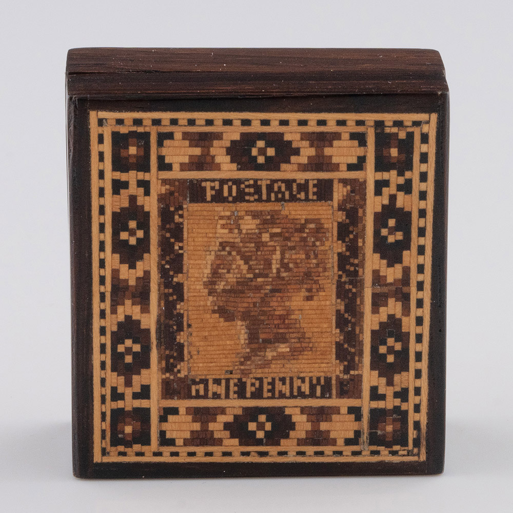 Tunbridge Ware Stamp Box with Young Head c1850