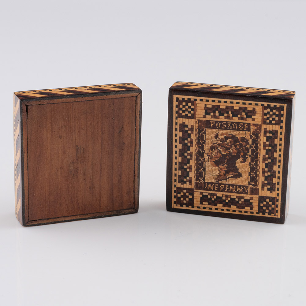 Tunbridge Ware Stamp Box with Young Head c1850