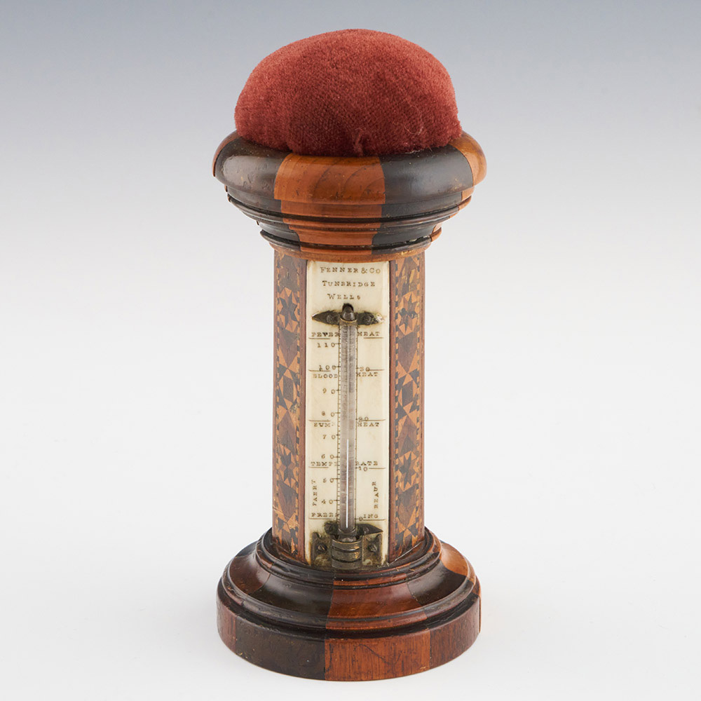 Tunbridge Ware Thermometer and Pin Cushion by Fenner c1840