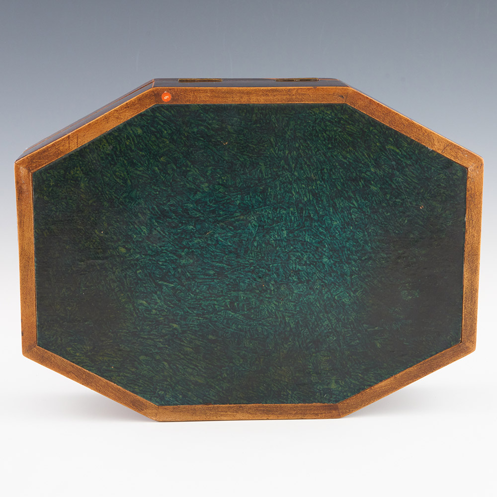 Rare Octagonal Tunbridge Ware Games Box c1845