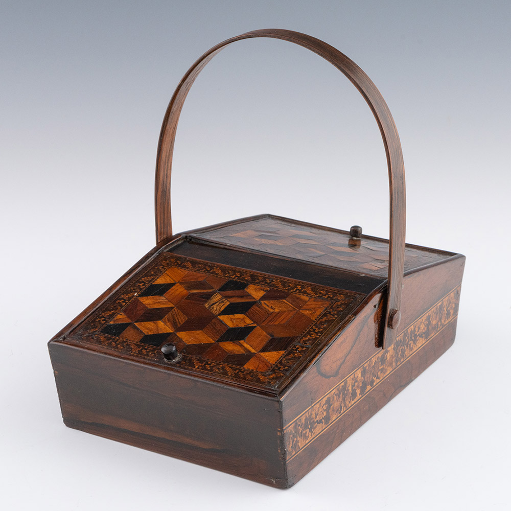 Tunbridge Ware Sewing Box with Swing Handle c1850