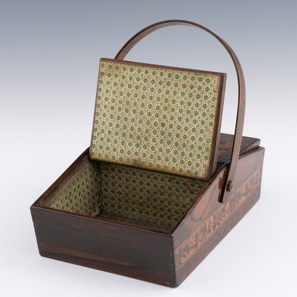 Tunbridge Ware Sewing Box with Swing Handle c1850