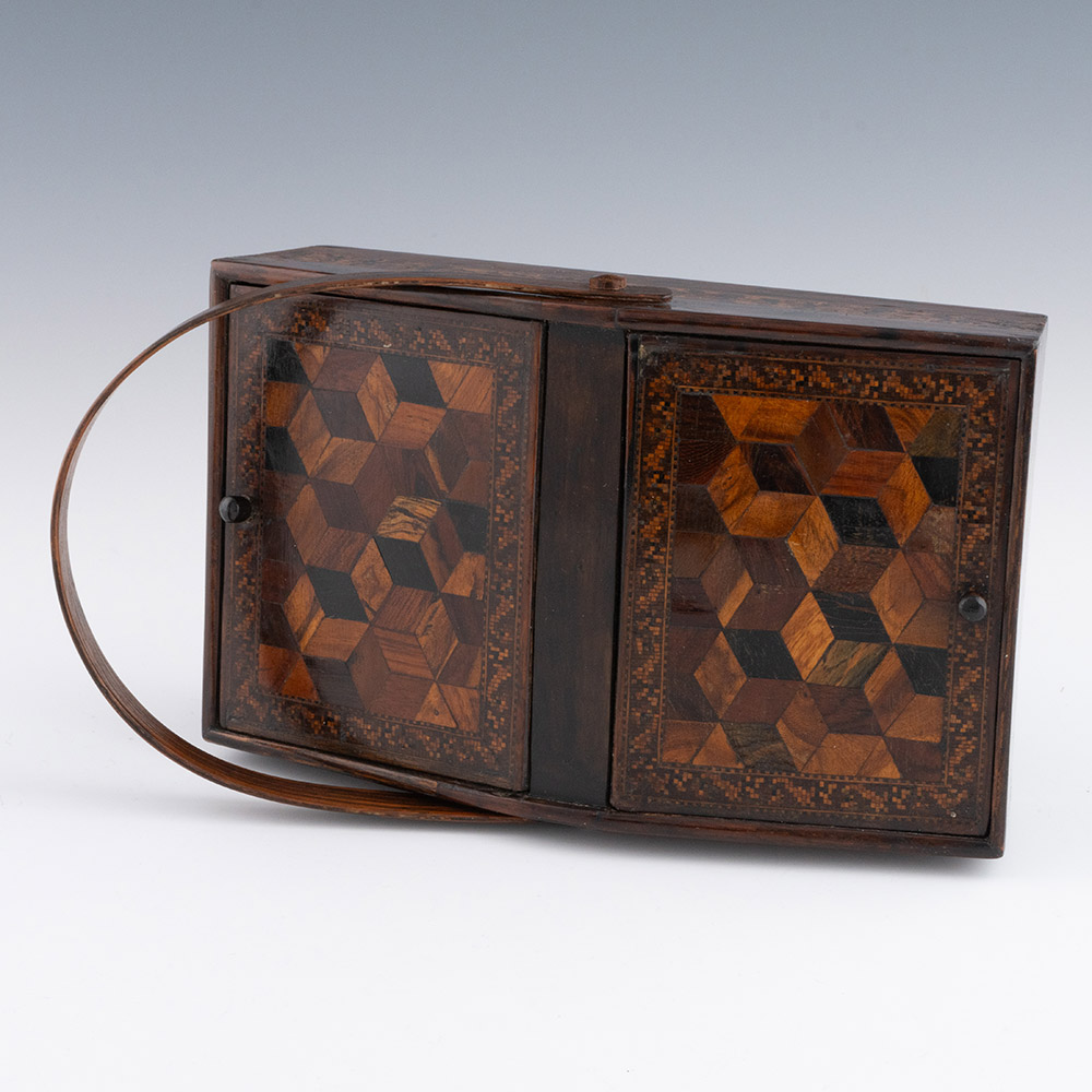 Tunbridge Ware Sewing Box with Swing Handle c1850